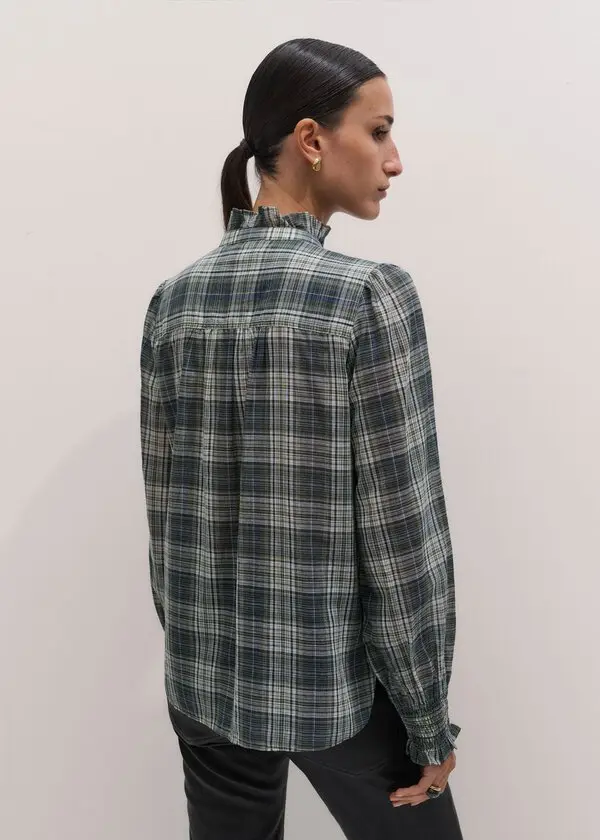 ME+EM Cotton Voile Check Long Sleeve Blouse + Tie