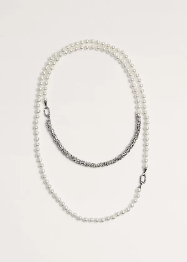 ME+EM Transformative Pearl And Diamante Longline Necklace Off White - Silver