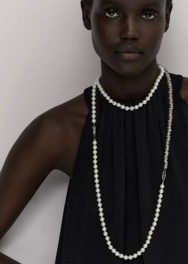 ME+EM Transformative Pearl And Diamante Longline Necklace Off White