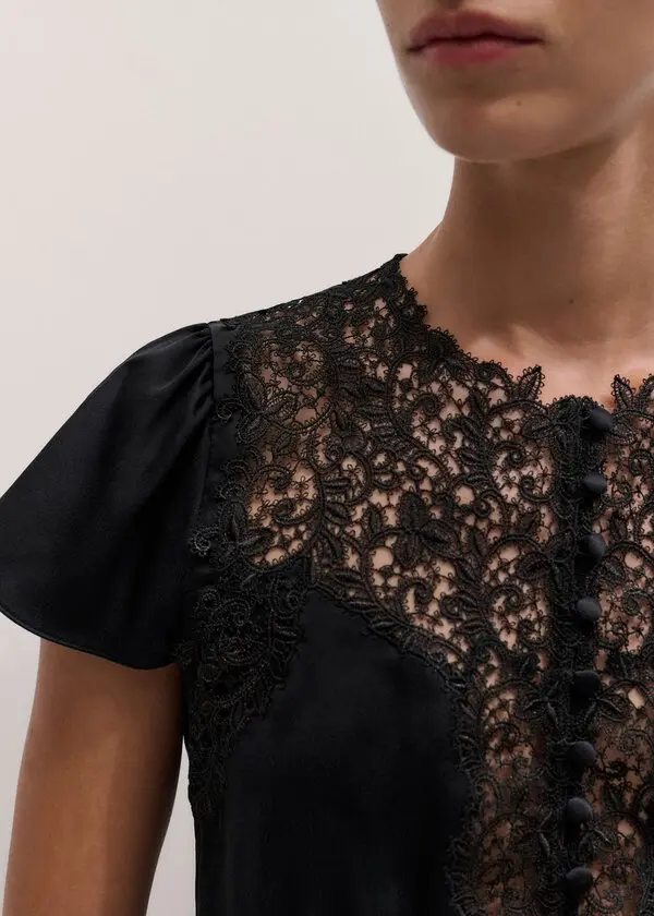 ME+EM Silk Satin And Lace Top - Black