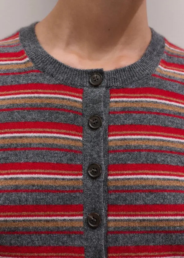 ME+EM Striped Cashmere Puff Sleeve Button-through Tee