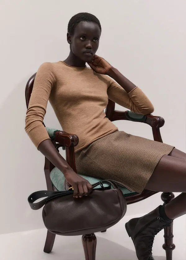 ME+EM Jersey Stitch Crew Neck Top - Deep Camel