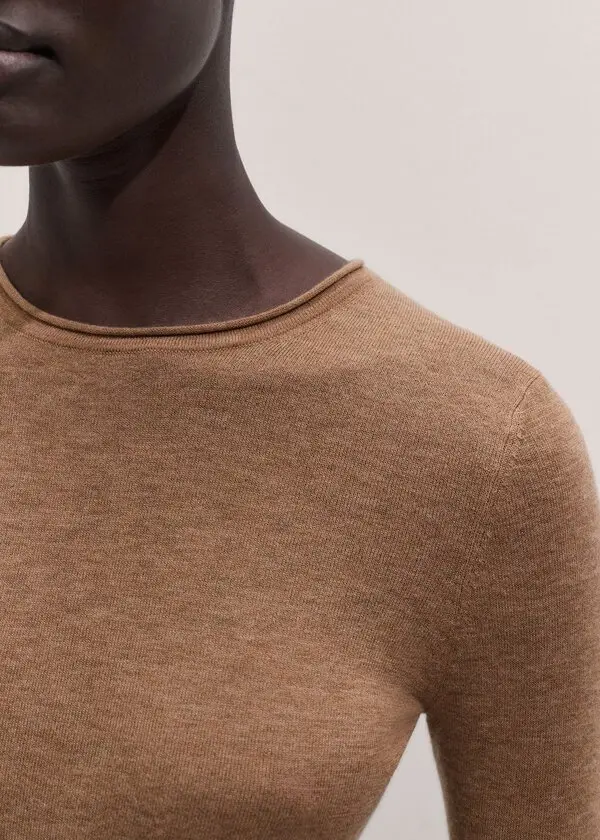 ME+EM Jersey Stitch Crew Neck Top - Deep Camel
