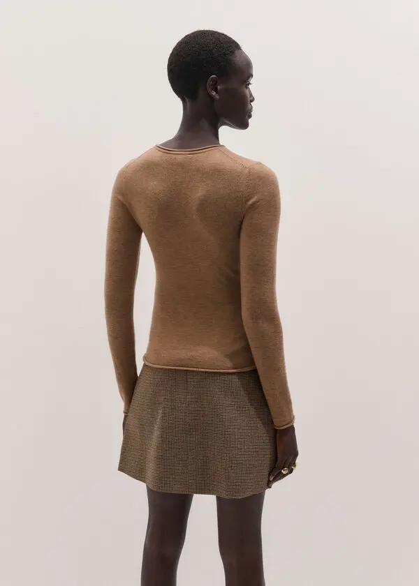 ME+EM Jersey Stitch Crew Neck Top - Deep Camel