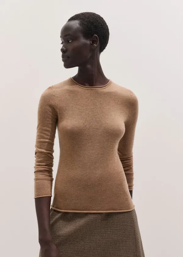ME+EM Jersey Stitch Crew Neck Top - Deep Camel