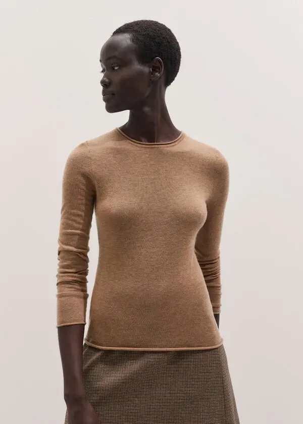 ME+EM Jersey Stitch Crew Neck Top - Deep Camel