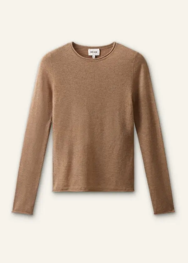 ME+EM Jersey Stitch Crew Neck Top - Deep Camel