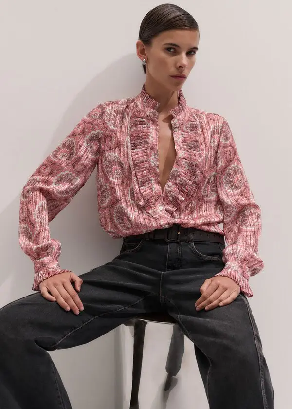ME+EM Ornate Paisley Print Frill Blouse With Tie Detail