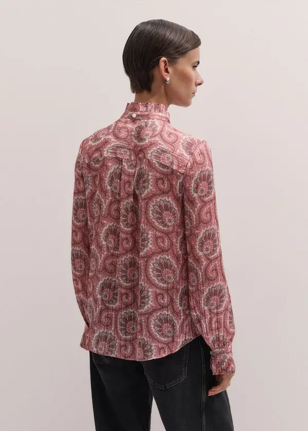 ME+EM Ornate Paisley Print Frill Blouse With Tie Detail