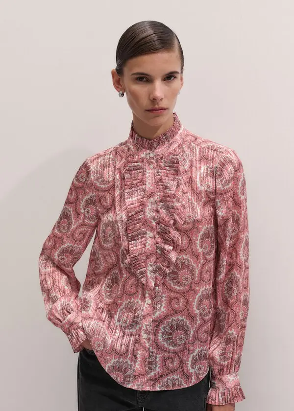 ME+EM Ornate Paisley Print Frill Blouse With Tie Detail