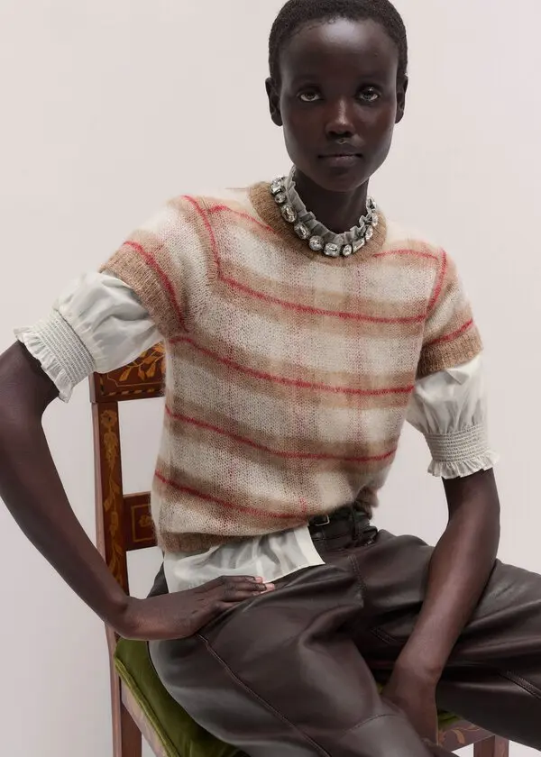 ME+EM Lofty Check Baby Tee - Camel Multi