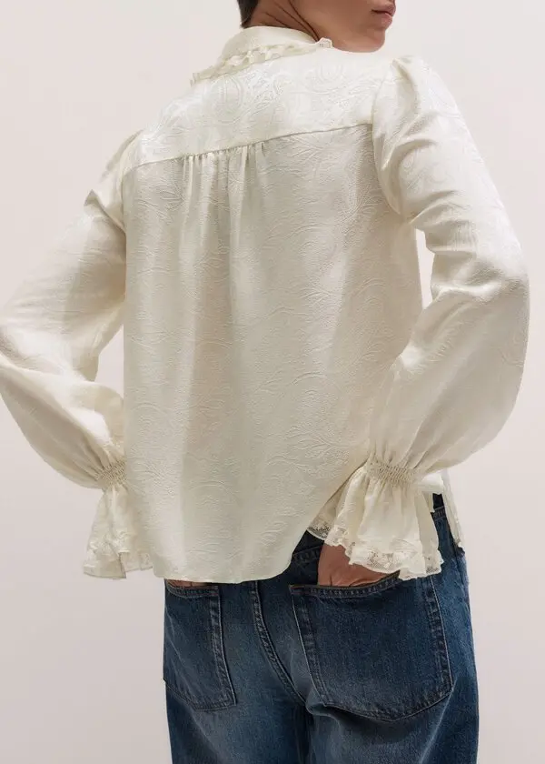 ME+EM Fluid Jacquard And Lace Trim Blouse With Tie Detail