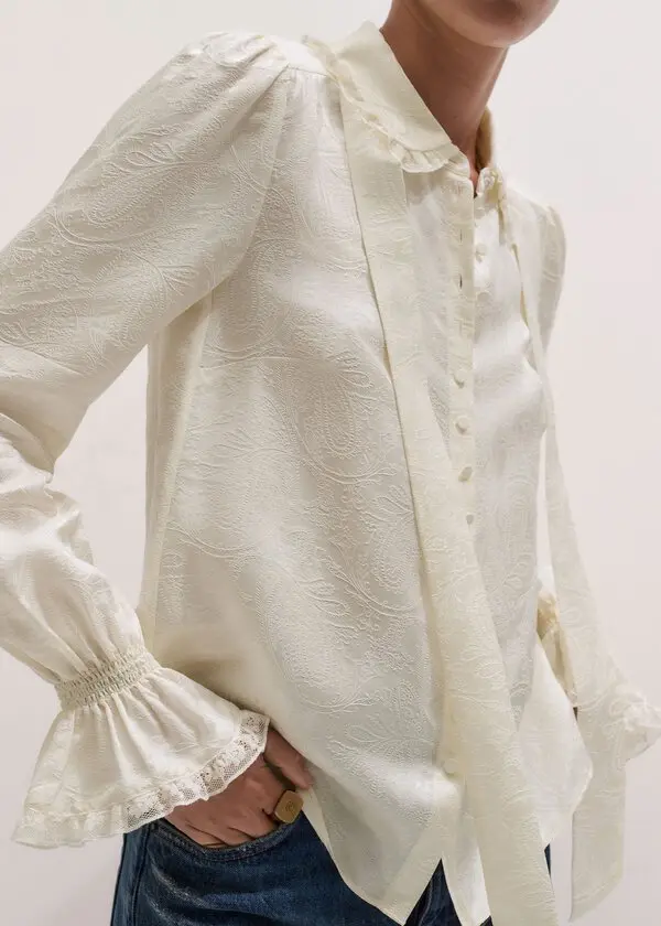 ME+EM Jacquard And Lace Trim Blouse