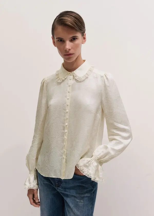 ME+EM Jacquard And Lace Trim Blouse