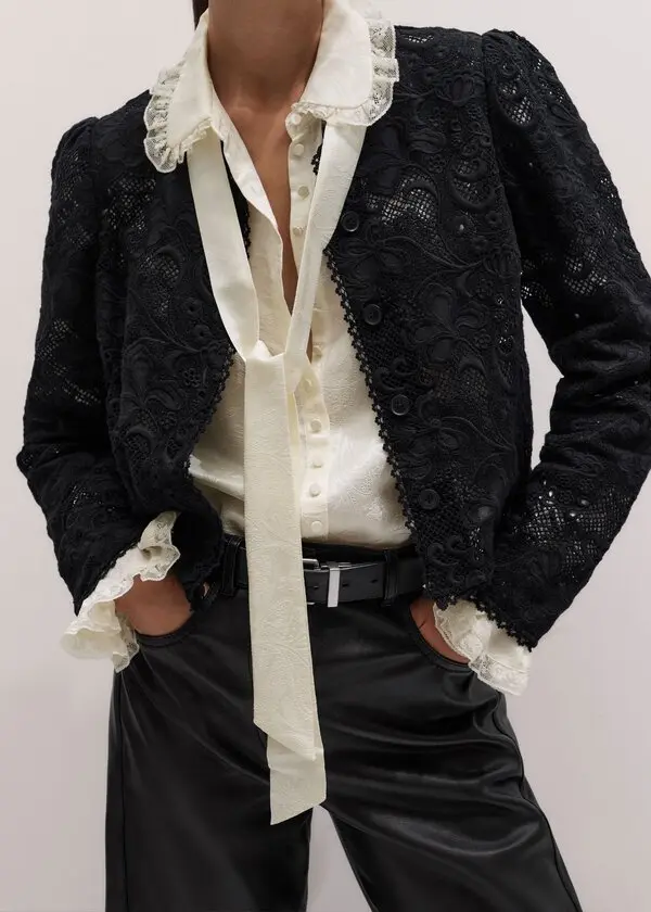 ME+EM Jacquard And Lace Trim Blouse