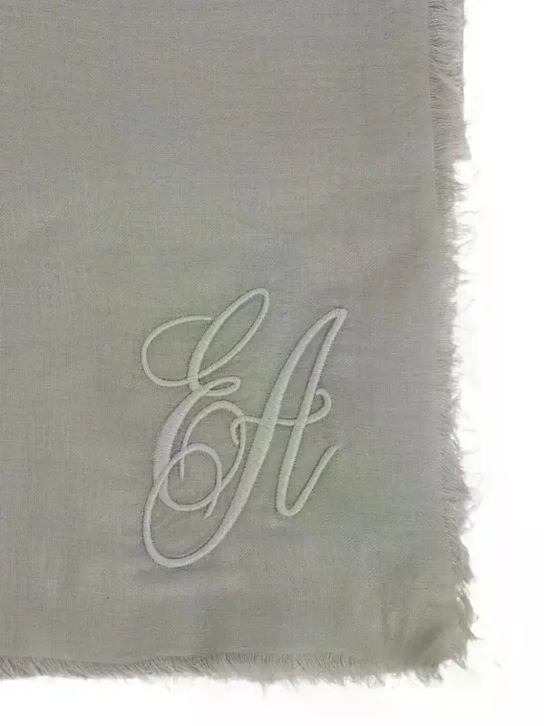 Emporio Armani Logo-embroidered Frayed Scarf - Grey