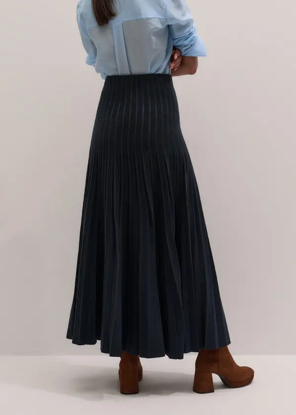 ME+EM Merino Stripe Pleat Knit Maxi Skirt