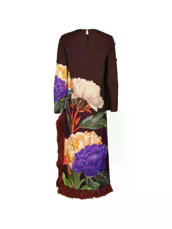 Borgo De Nor Brunetta Feather-trimmed Floral-print Maxi Dress - Brown