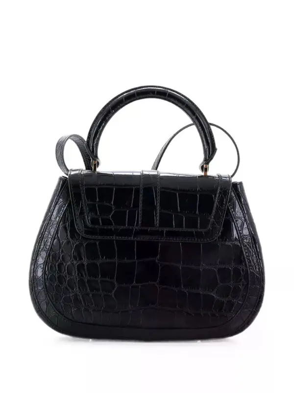 Versace Greca Goddess Top Handle Bag Crocodile Embossed Leather Medium Satchel