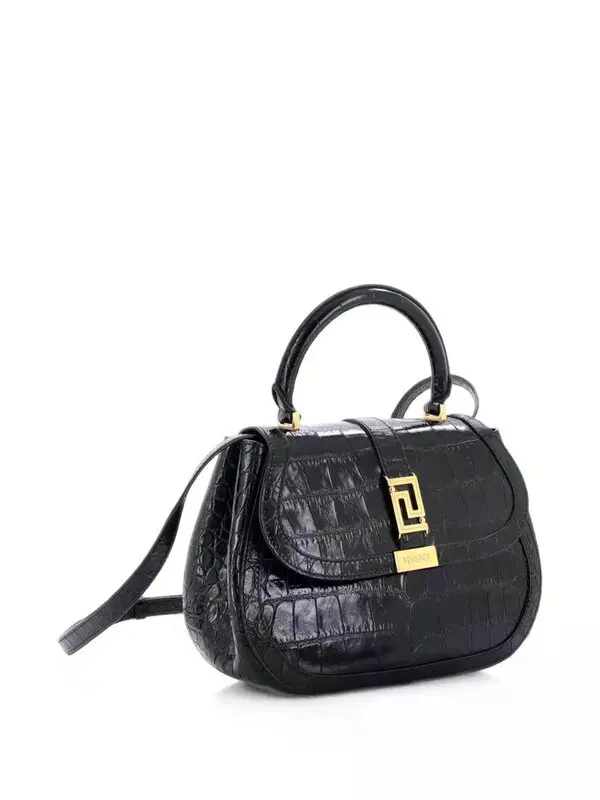 Versace Greca Goddess Top Handle Bag Crocodile Embossed Leather Medium Satchel