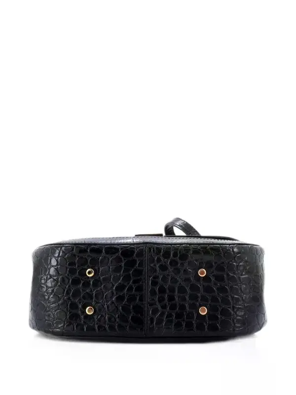Versace Greca Goddess Top Handle Bag Crocodile Embossed Leather Medium Satchel
