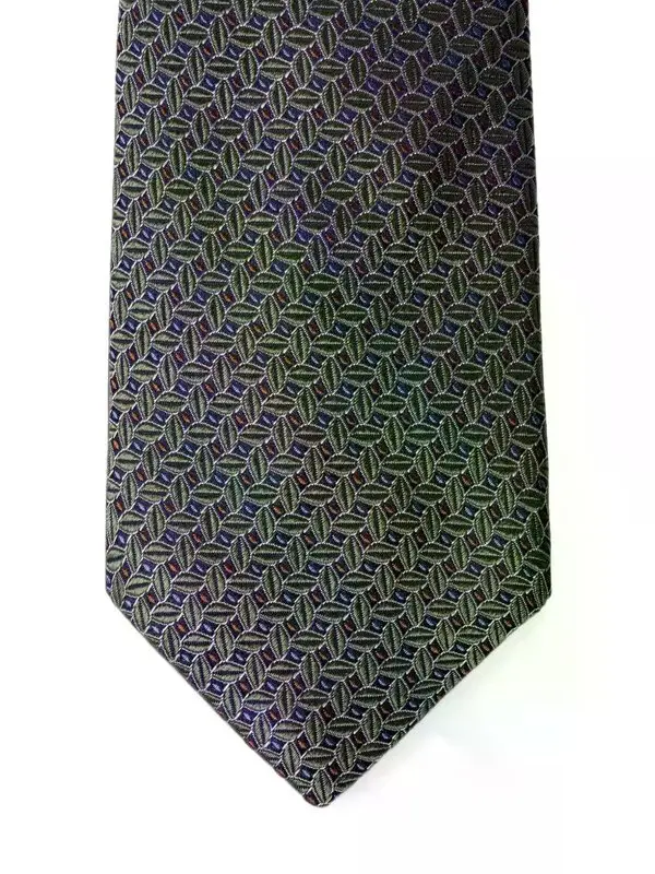 HACKETT  Geometric Leaf Pattern Neck Tie - Green