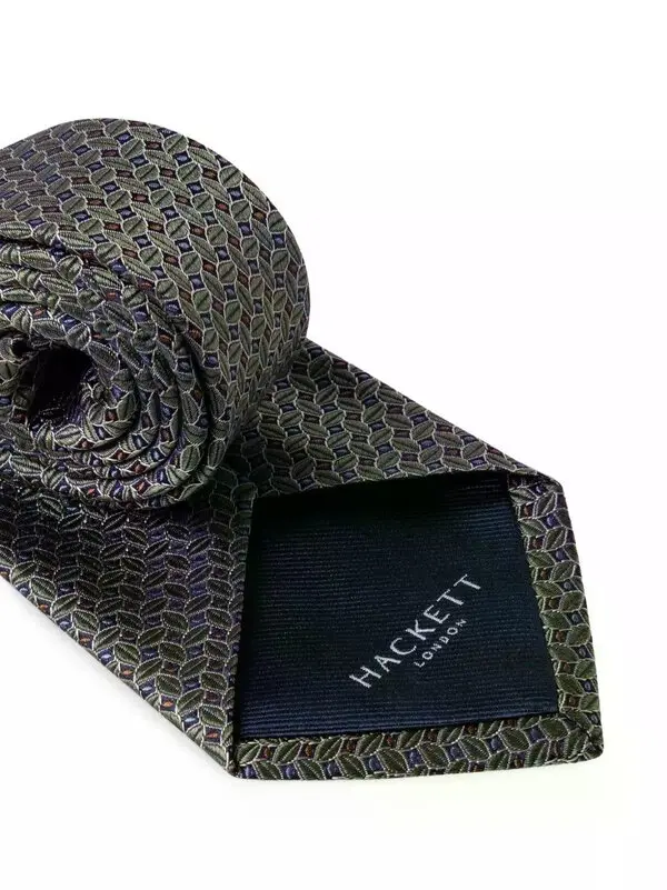 HACKETT  Geometric Leaf Pattern Neck Tie - Green
