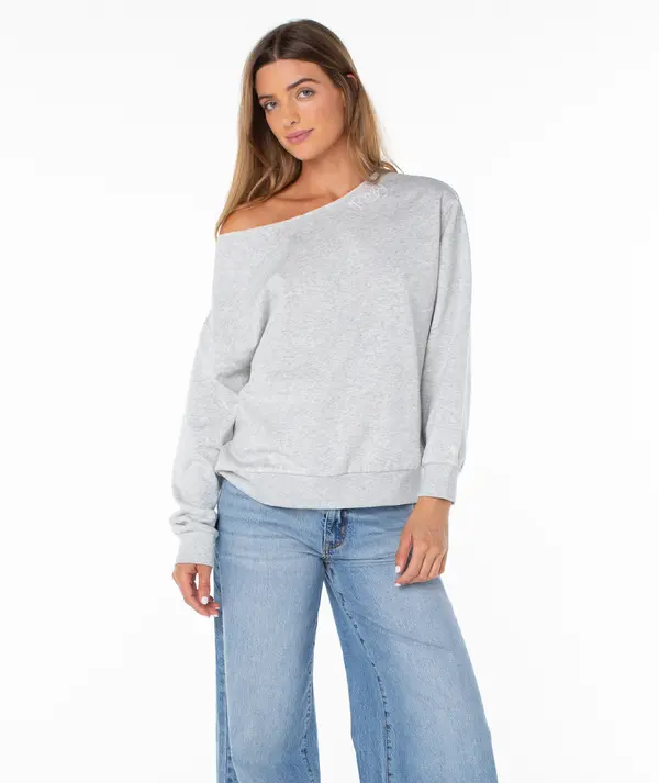 Roxy Off-the-shoulder Sweatshirt - Heather Grey Script
