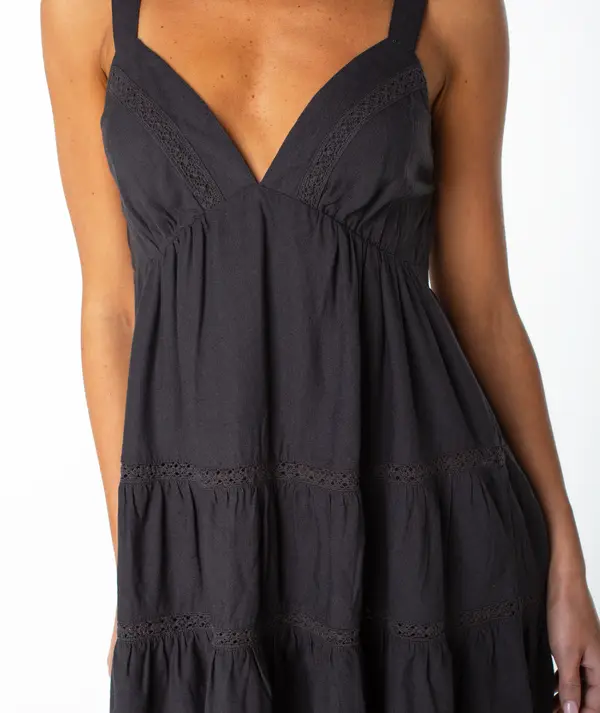 Roxy Layla Linen Blend V-neck Mini Dress - Phantom Solid