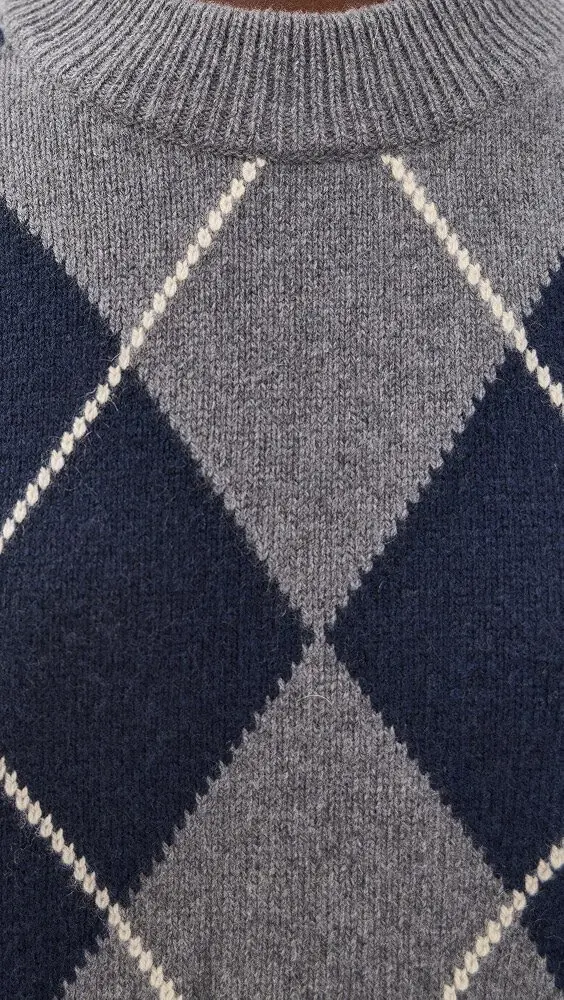 REFORMATION Cove Cashmere Argyle Crewneck Sweater - Thunder Multi Argyle