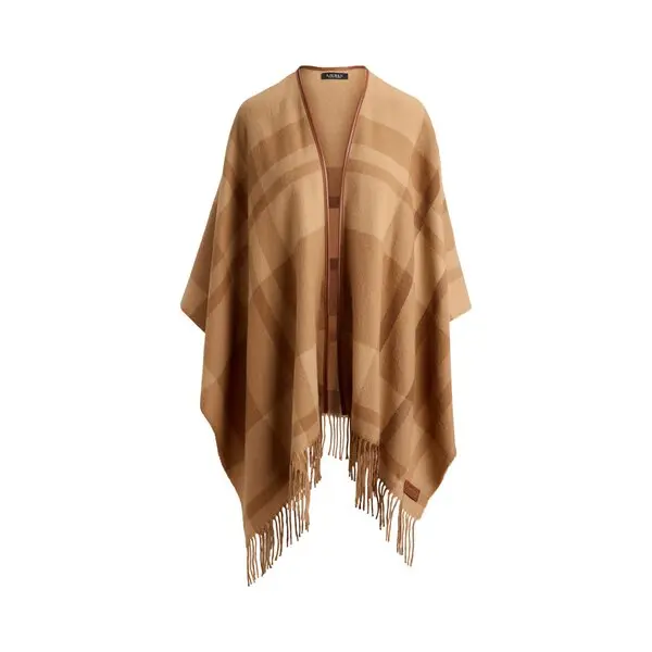 Ralph Lauren Plaid Fringe-trim Ruana - Camel Multi