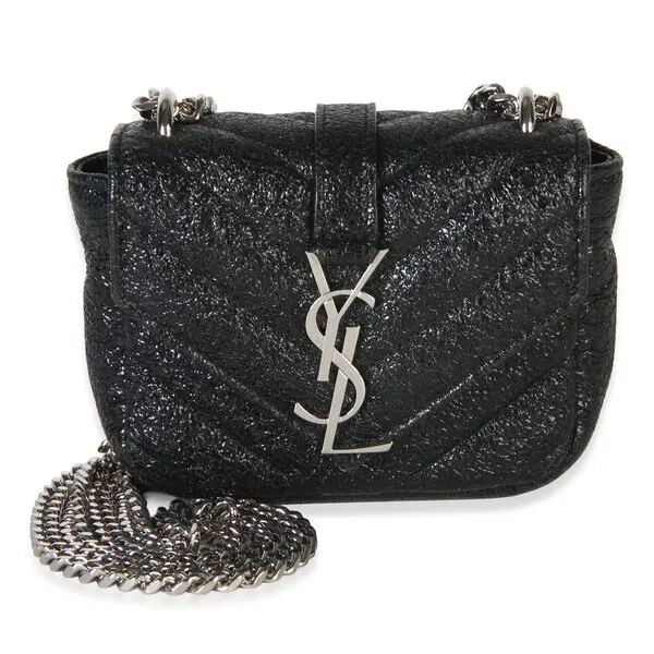Saint Laurent Metallic Matelasse Lambskin Micro Monogram Crossbody Bag - Black