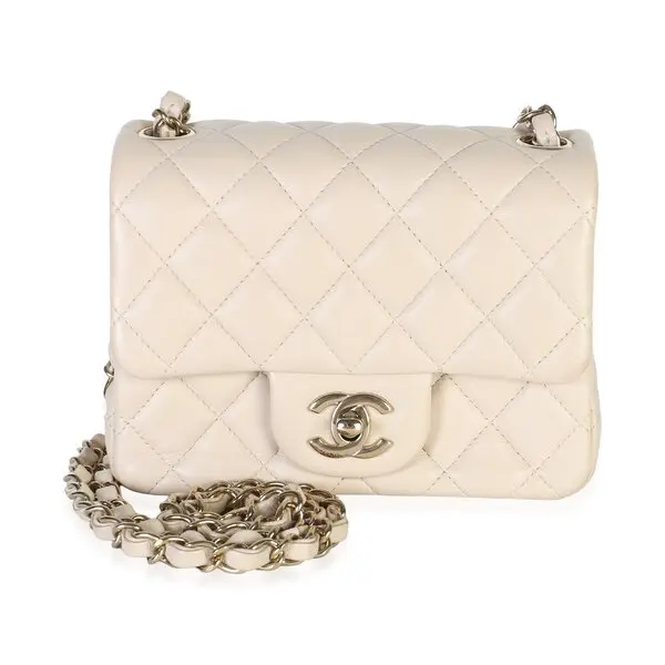 Chanel Quilted Lambskin Square Flap Bag - Beige