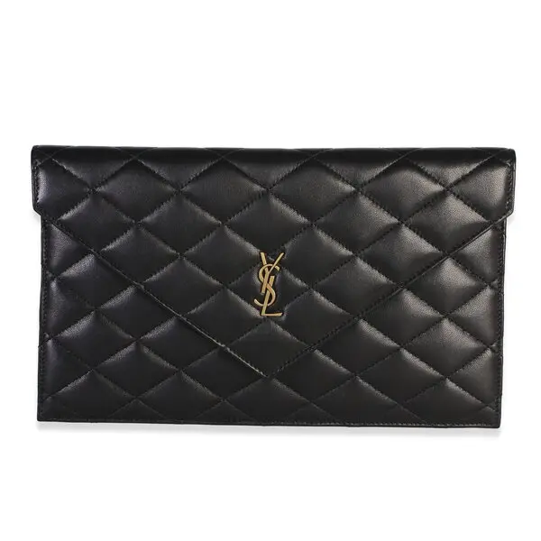 Saint Laurent Matelassé Lambskin Paris Pouch - Black