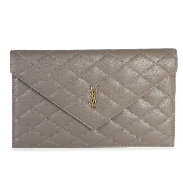Saint Laurent Light Taupe Grain De Poudre Paris Pouch - Neutral