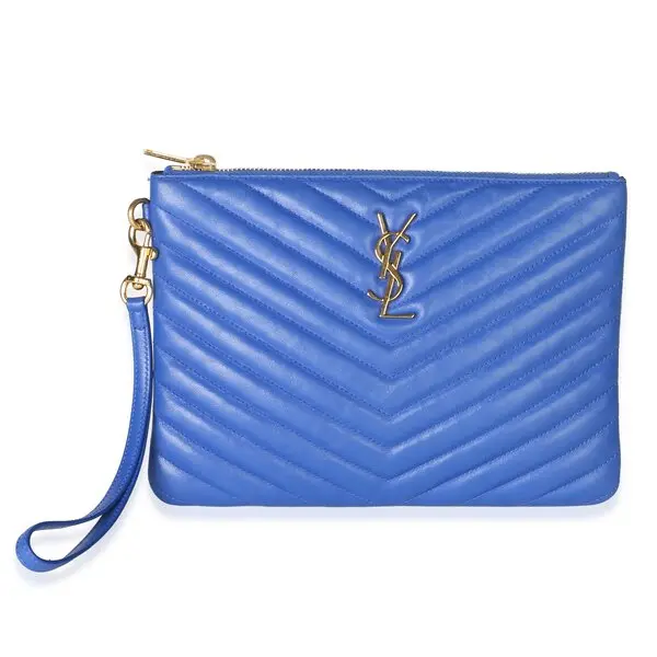 Saint Laurent Monogram Calfskin Pouch - Blue