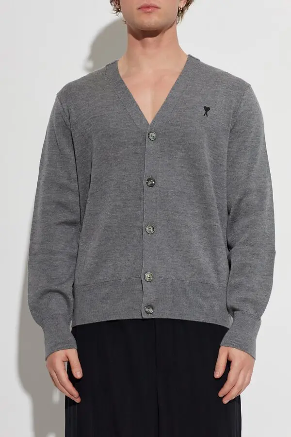 AMI Paris Wool Cardigan With Embroidered Logo