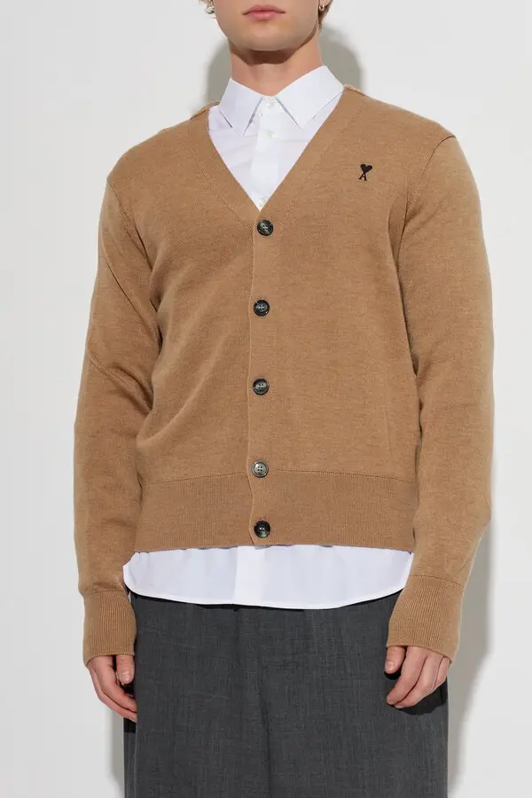 AMI Paris Wool Cardigan With Embroidered Logo