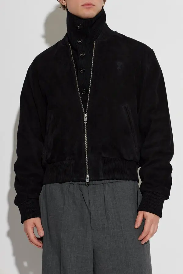 AMI Paris Suede Bomber Jacket - Black