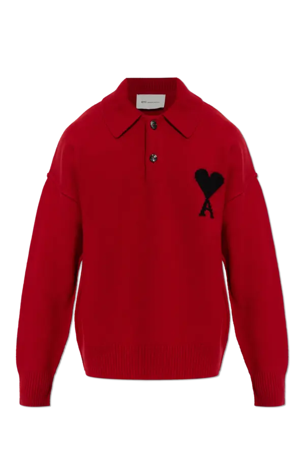 AMI Paris Wool Long-sleeve Polo - Red