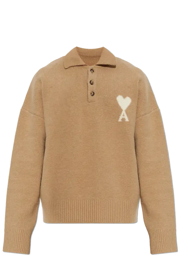 AMI Paris Oversized Polo With Logo - Beige