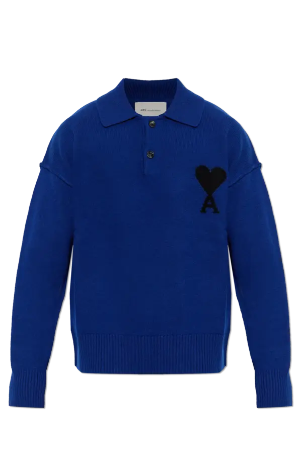 AMI Paris Wool Long-sleeve Polo - Blue