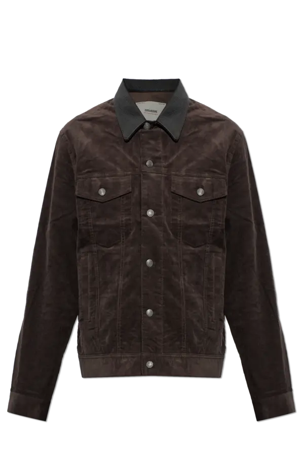 Zadig&Voltaire Bases' Corduroy Trucker Jacket With Leather Collar - Brown