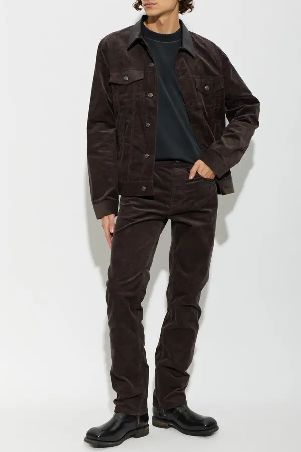 Zadig&Voltaire Bases' Corduroy Trucker Jacket With Leather Collar - Brown