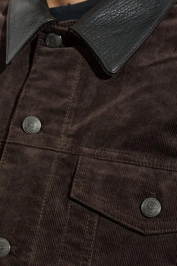 Zadig&Voltaire Bases' Corduroy Trucker Jacket With Leather Collar - Brown