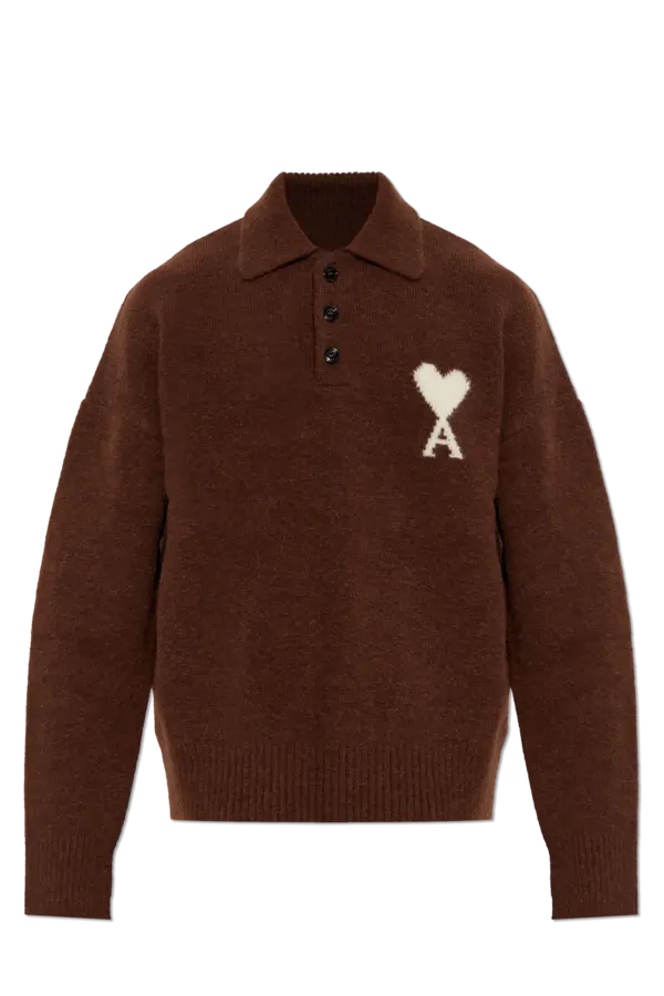 AMI Paris Oversized Polo With Logo - Brown