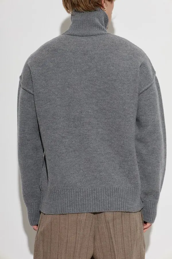 AMI Paris Wool Turtleneck With Intarsia Heart Logo