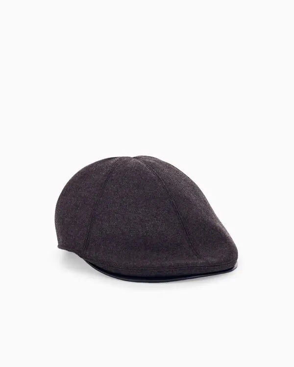 Giorgio Armani Flat Cap In Wool And Cashmere With Leather Details - Brown