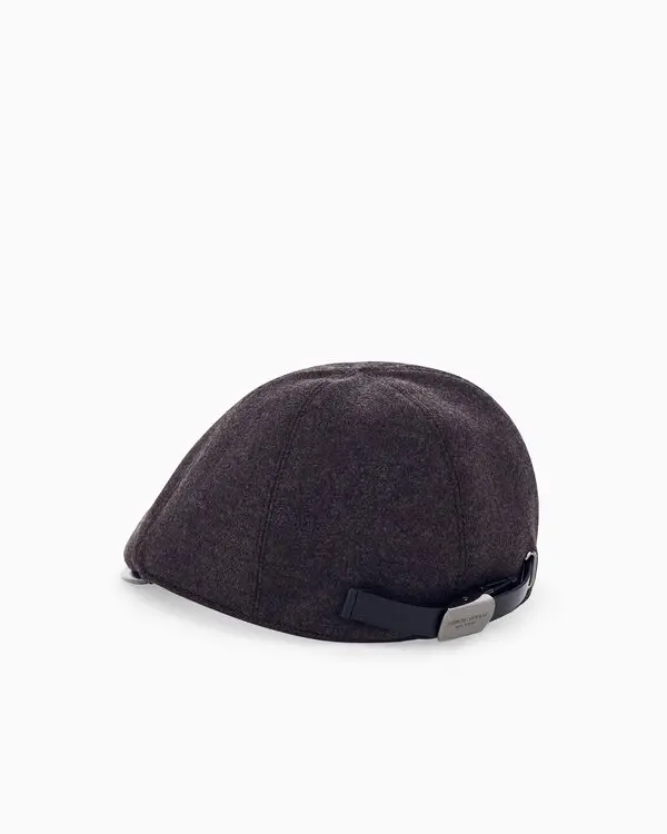 Giorgio Armani Flat Cap In Wool And Cashmere With Leather Details - Brown