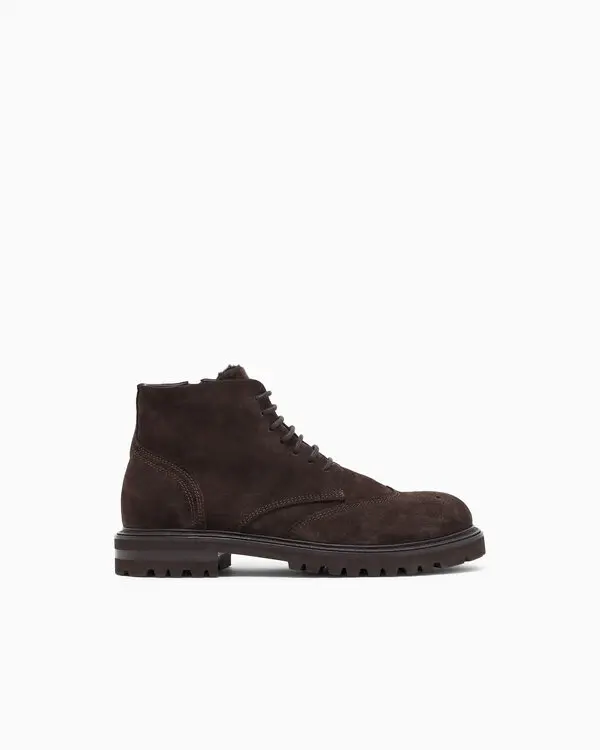 Giorgio Armani Boots In Suede With Shearling Lining And A Rubber Sole - Brown